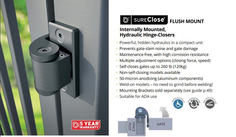 D&D 75108224M SureClose Flush Mount Hinge/Closer-Steel Bracket